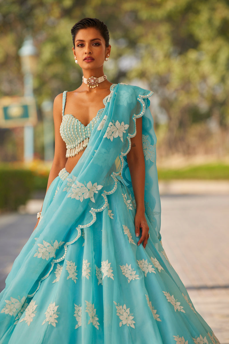Blue Flower Lehenga Set – House of Chic, New York