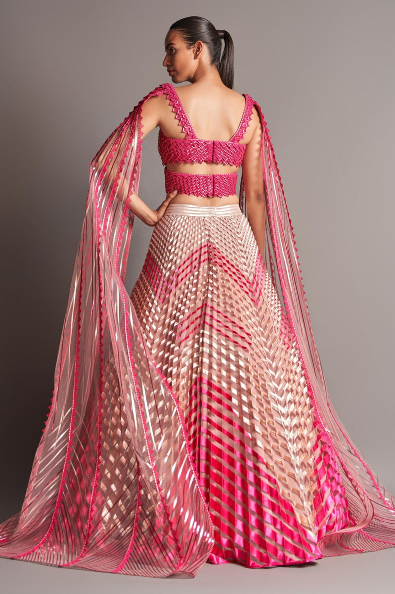 Fuchsia Plisse Flowy Lehenga – House of Chic, New York