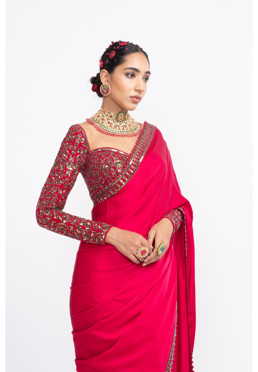 Red sarin saree set – House of Chic, New York